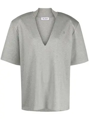 Attico V-neck Cotton T-shirt - Grey