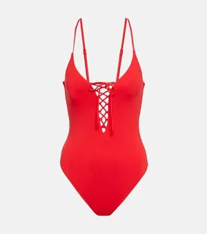 Melissa Odabash Nerano Lace-up Swimsuit - Red