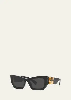 Miu Miu Logo Rectangle Acetate Sunglasses - White