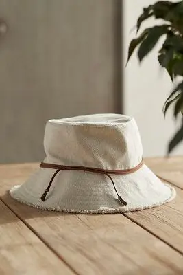 TERRAIN Fringed Cotton Bucket Hat Beige