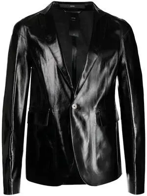 SAPIO Single-breasted Leather Blazer - Black