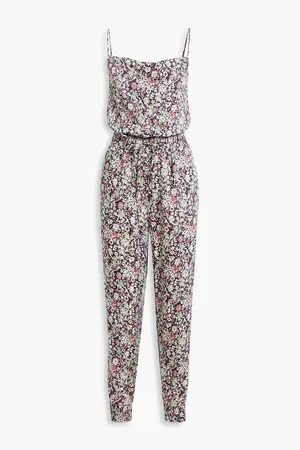 Cinq À Sept Printed Satin-twill Jumpsuit - Navy
