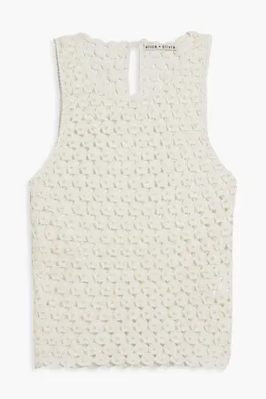 Alice + Olivia Embellished Crocheted Linen-blend Tank