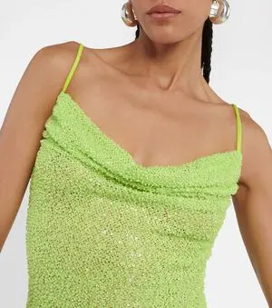 SELF-PORTRAIT Beaded Ruched Mesh Midi Dress