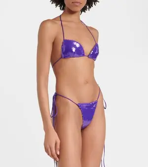 LAQUAN SMITH Sequined Side-tie Panties - Purple