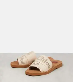 Chloé Woody Canvas Slides - Beige