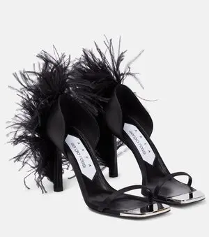 AREA X Sergio Rossi Amazona Feather-trimmed Sandals - Black