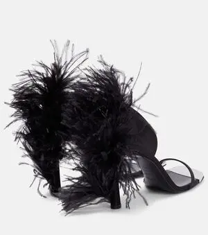 AREA X Sergio Rossi Amazona Feather-trimmed Sandals - Black
