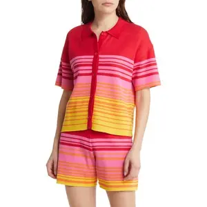 Monrow Striped Polo Sweater