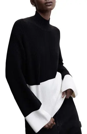 Mango Colorblock Turtleneck Sweater