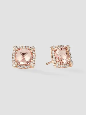 David Yurman Chatelaine Pavé Bezel Stud Earrings In 18k Rose Gold With And Diamonds, 8mm - Morganite
