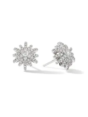David Yurman Starburst Stud Earrings In 18k White Gold With Diamonds, 11.7mm White Gold