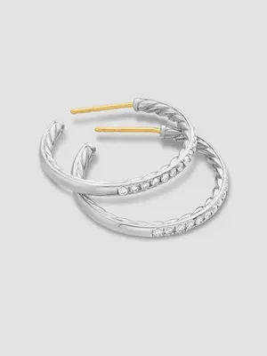 David Yurman Pavé Hoop Earrings In With Diamonds, 25.4mm