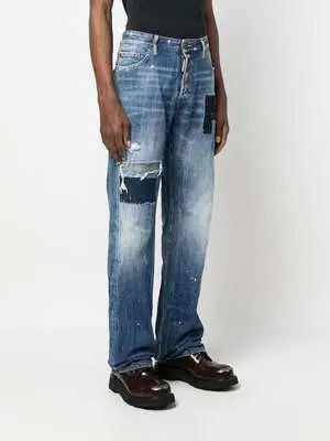 Dsquared2 Distressed Patchwork Straight Leg Jeans