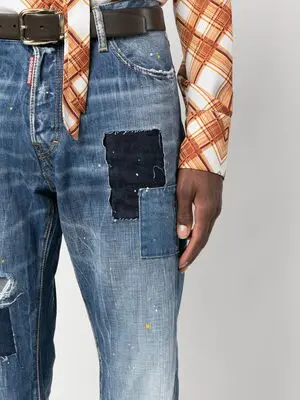 Dsquared2 Distressed Patchwork Straight Leg Jeans