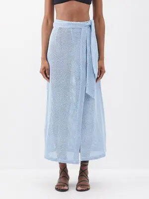 BOTEH Boteh - Citrine Cotton-crochet Wrap Skirt - Womens - Pale Blue - 0 - Pale Blue