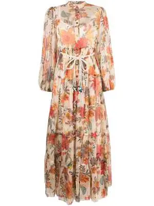 Zimmermann Ginger Floral-print Silk Midi Dress - Neutrals