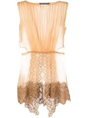 Alberta Ferretti Lace-trim Silk Tank Top - Brown