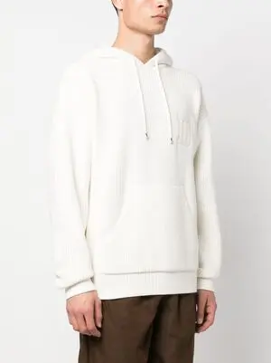 Drole De Monsieur Logo-embroidered Waffle-knit Hoodie - White