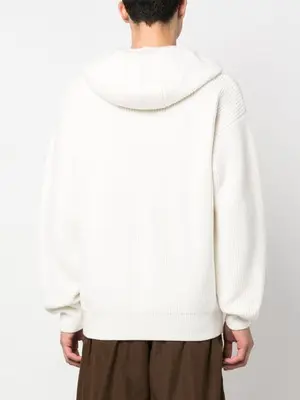 Drole De Monsieur Logo-embroidered Waffle-knit Hoodie - White