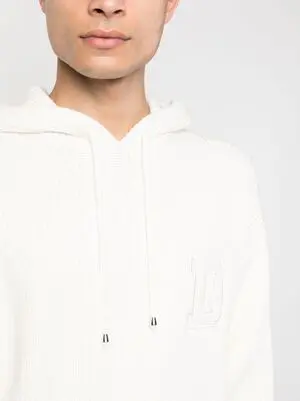 Drole De Monsieur Logo-embroidered Waffle-knit Hoodie - White