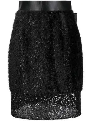 Undercover Layered Faux-fur Pencil Skirt - Black