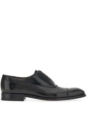 FERRAGAMO Polished Leather Oxford Shoes - Black