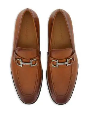 FERRAGAMO Gancini Plaque Leather Loafers - Brown