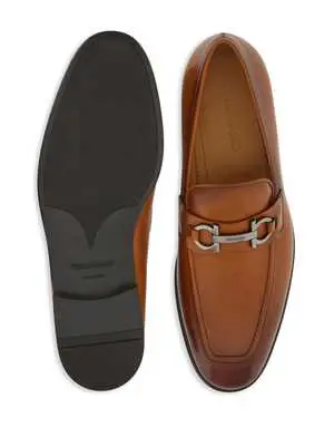 FERRAGAMO Gancini Plaque Leather Loafers - Brown