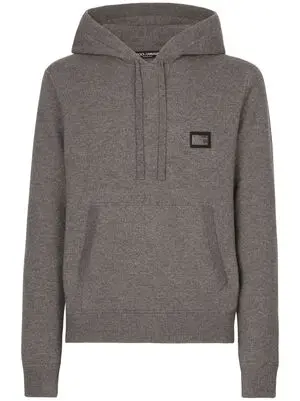 Dolce & Gabbana Wool-cashmere Hoodie With Logo Tag - Grey