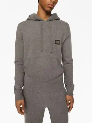 Dolce & Gabbana Wool-cashmere Hoodie With Logo Tag - Grey