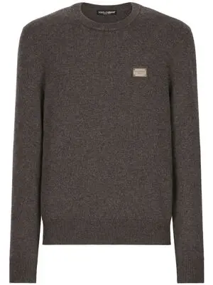 Dolce & Gabbana Wool Jumper With Logo Tag - Brown