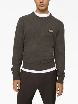 Dolce & Gabbana Wool Jumper With Logo Tag - Brown