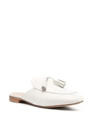 SCAROSSO Tassel-detailed Leather Mules - White