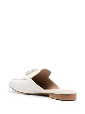 SCAROSSO Tassel-detailed Leather Mules - White