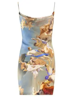 Balmain Minidress With Draped Detail And Sky-print All-over In Viscose - Beige