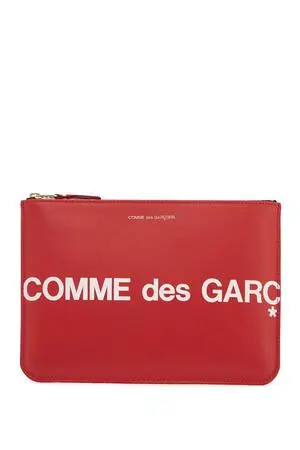 Comme Des Garçons Calfskin Wallet With Large Logo And Zip Closure - Red