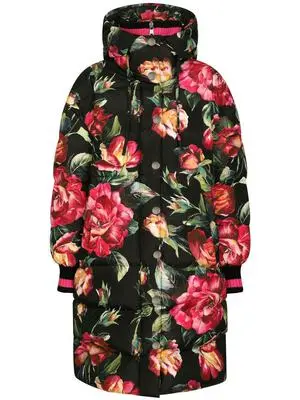 Dolce & Gabbana Rose Print Puffer Down Jacket - Black