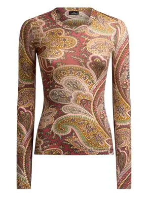 Etro Paisley Print Wool-blend Jersey Top - Yellow