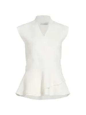 Elie Tahari Women's The Maya Surplice Peplum Top - Soho Pink  - Sky White