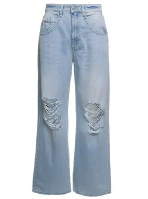 ICON DENIM LOS ANGELES 'poppy' Light Five-pocket Jeans With Rips In Cotton Denim - Blue
