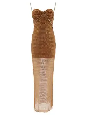 Self-Portrait Tan Rhinestone Fishnet Dress In Beige - 38% Off | Editorialist