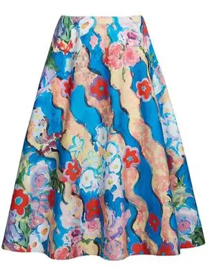 Marni Flared Floral Skirt Blue