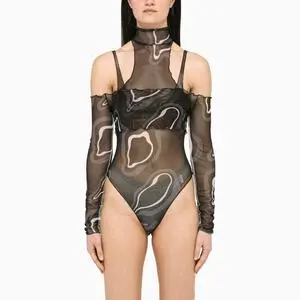 JULFER Tulle Overlay Bodysuit Grey