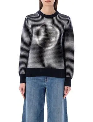 Tory Burch Striped Wool Sweater Tory Navy