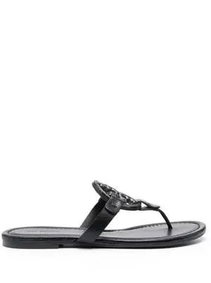 Tory Burch 'miller' Thong Sandal With Tonal Logo In Leather Black