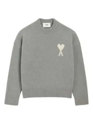 Ami Crew Neck Long Sleeve Sweater - Grey