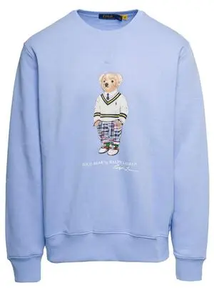 Ralph Lauren Cotton Sweatshirt With Teddy Bear Print Man - Blu