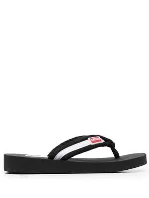 Kenzo Logo-Patch Striped Flip Flops - Black