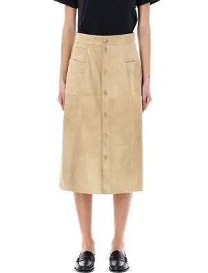 Ralph Lauren Suede Leather Midi Skirt - Beige